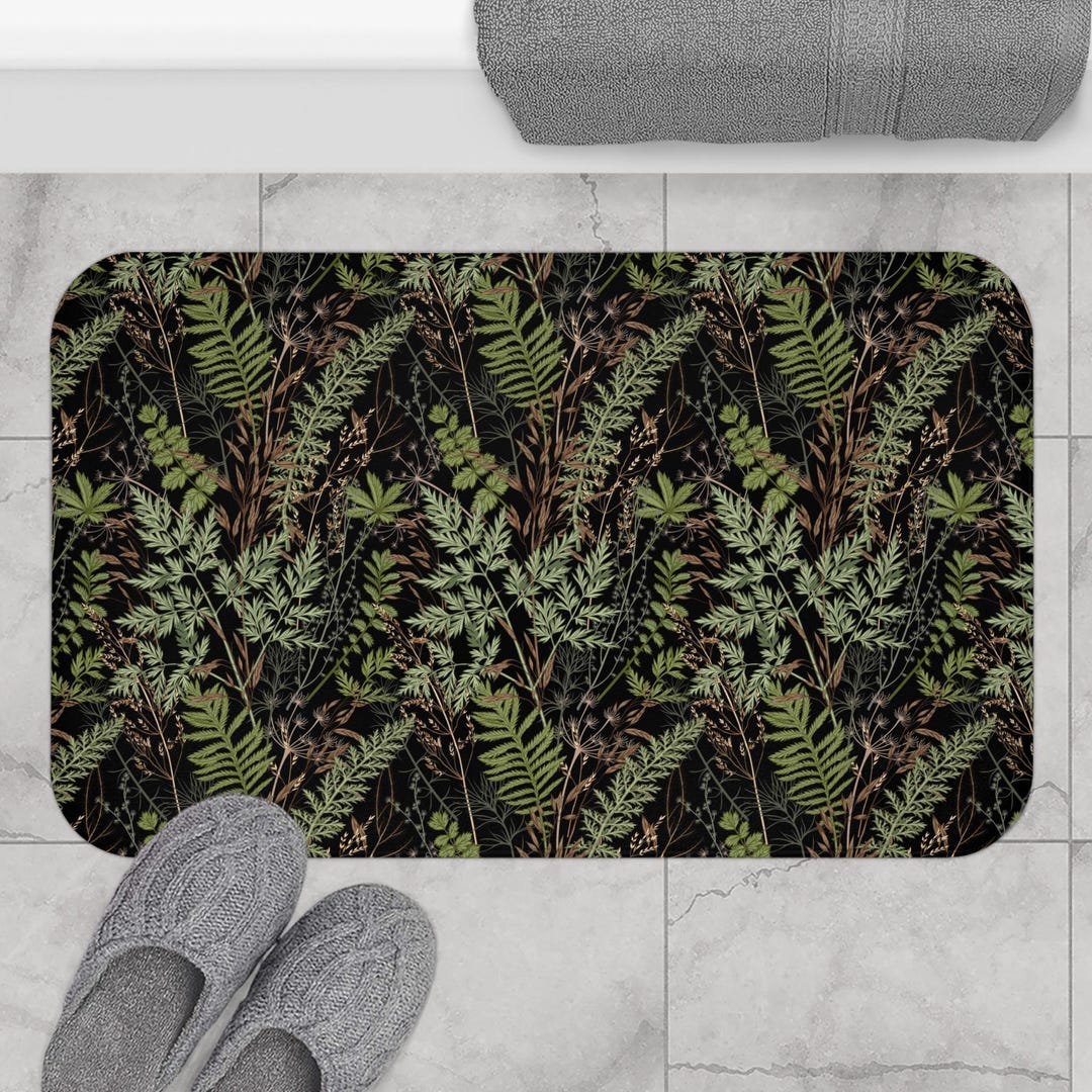 Vintage Botanical Bath Mat | Cottagecore Bath Mat | Forest Green Shower ...