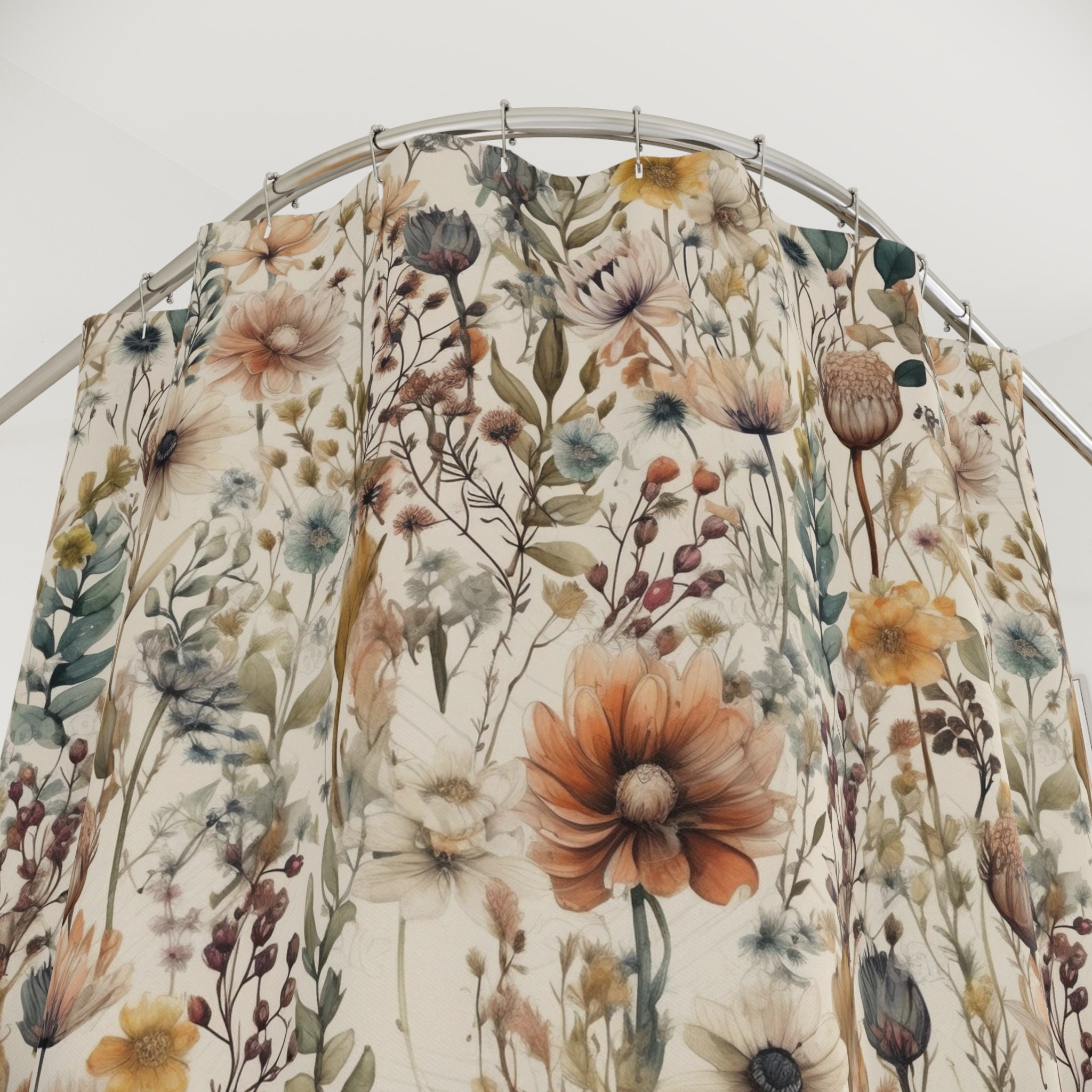 Botanical Shower Curtain Wildflowers Cottagecore Shower Curtain