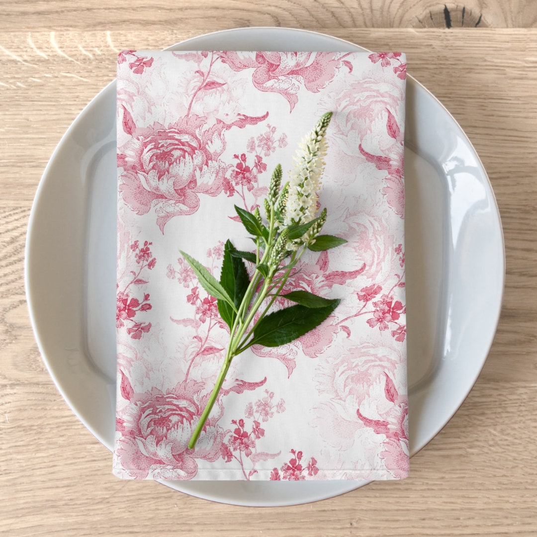 Pink Toile Cloth Napkins | Set of 4 | Floral Napkins | French Toile ...
