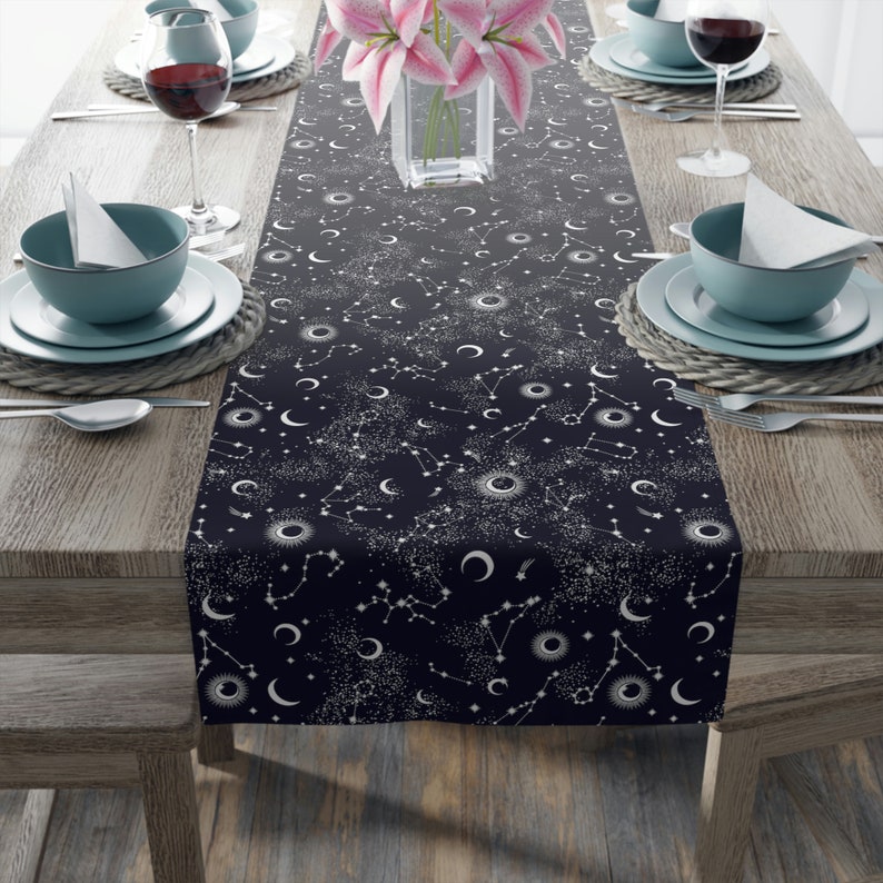 Constellations Table Runner | Celestial Moon and Stars Design | Night ...