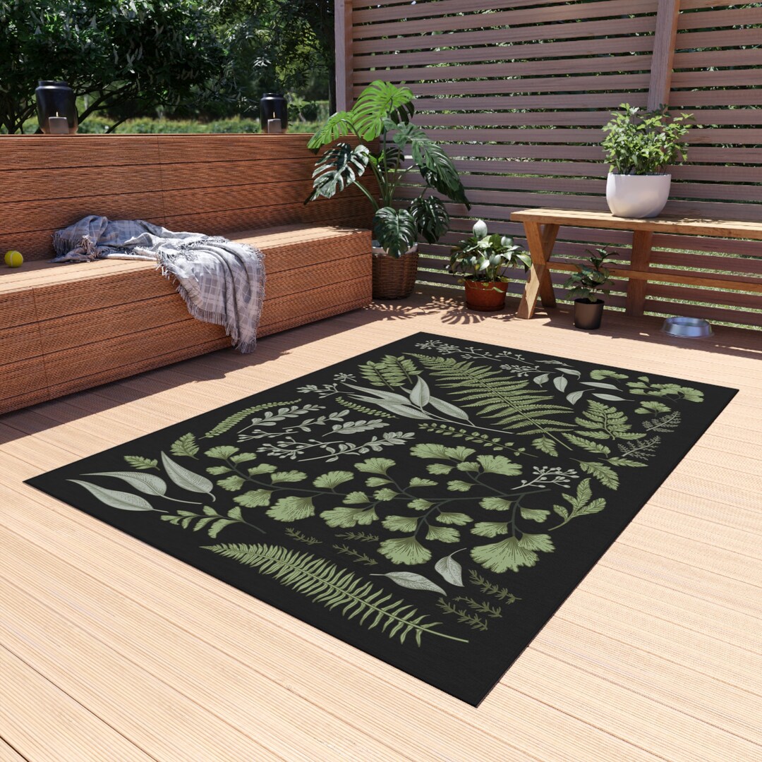 Black Botanical Area Rug | Indoor/outdoor Rug | Vintage | Fern ...