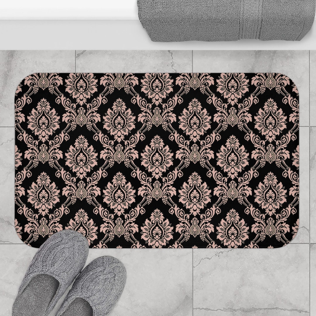 Black & Pink Damask Bath Mat | Gothic Bath Mat | Damask Print | Goth ...