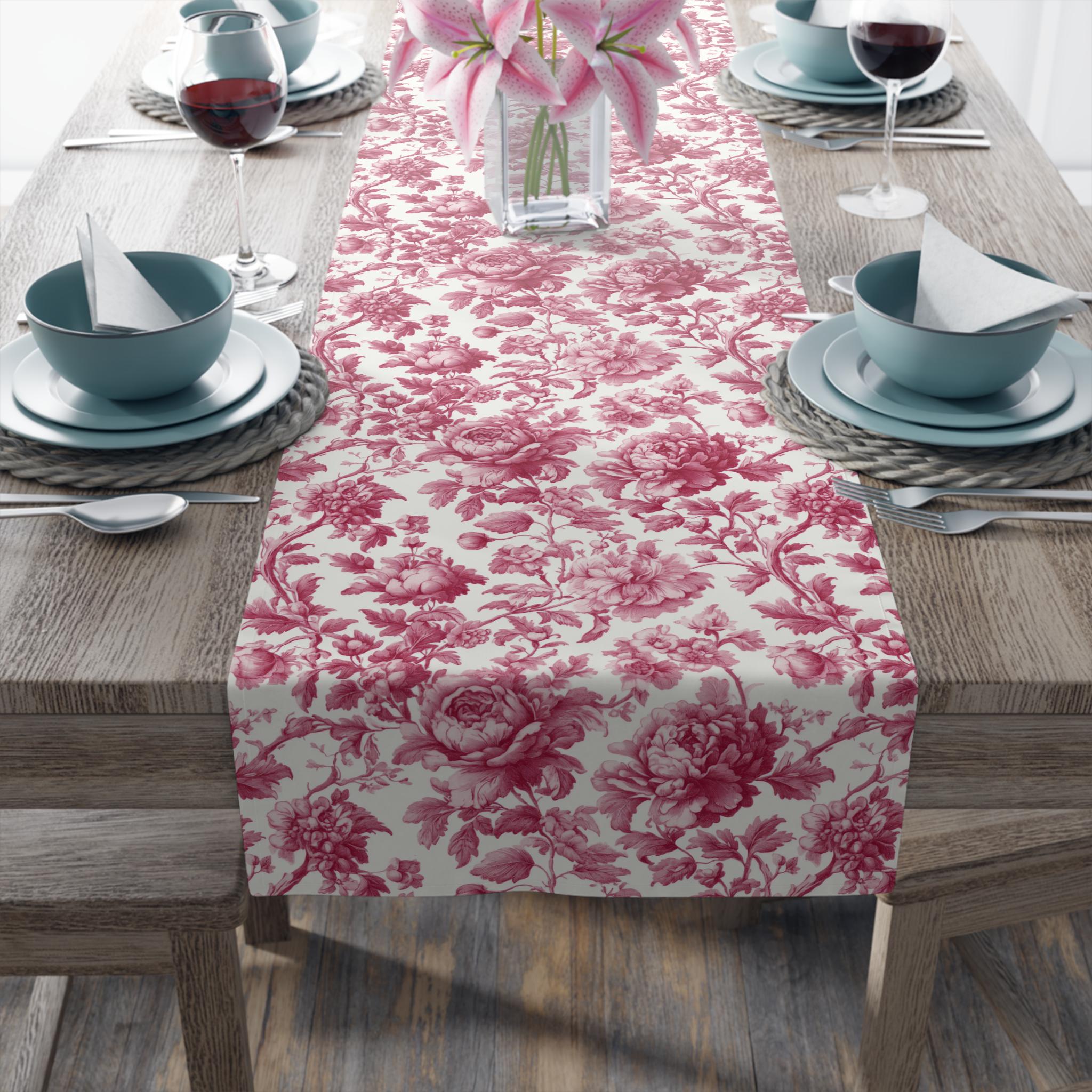 Pink Toile Table Runner | Floral Table Runner | Spring Table Runner ...