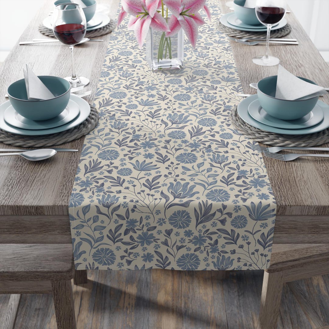 Floral Table Runner | Flowers Print Table Runner | Blue Floral Table ...