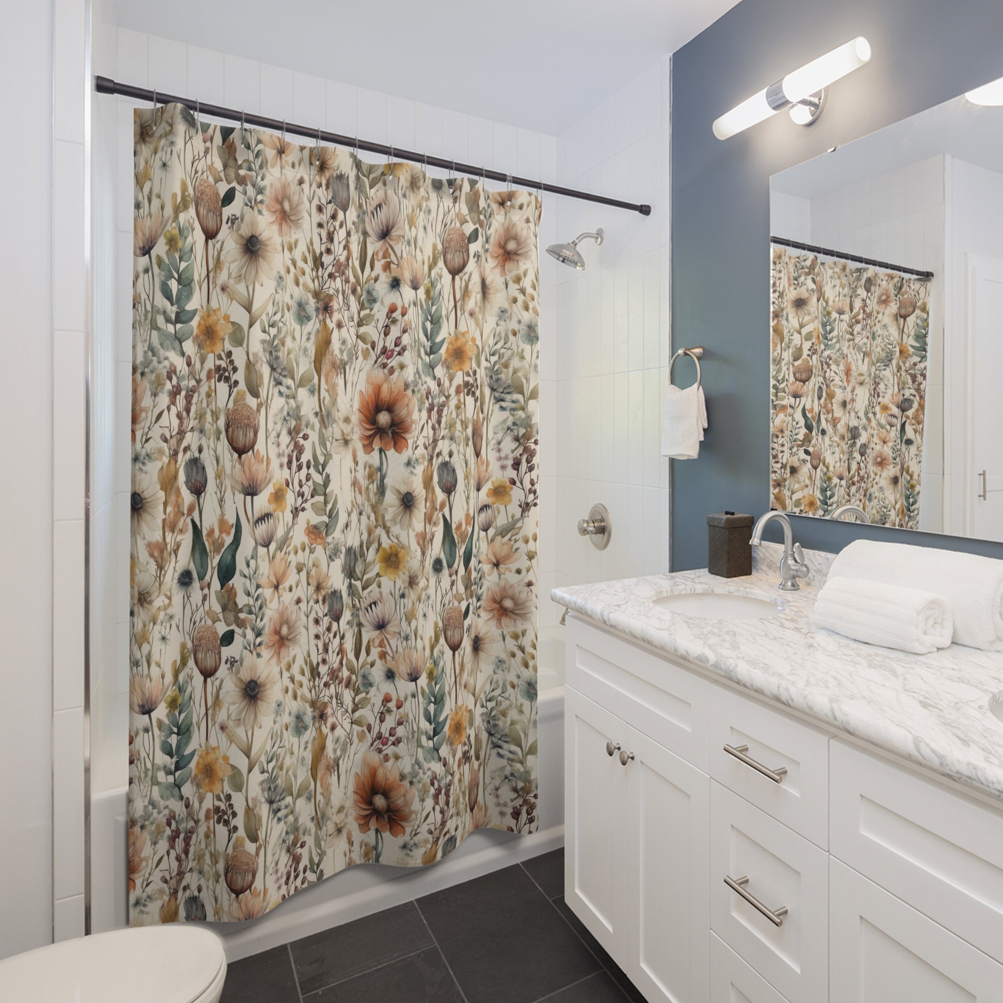 Botanical Shower Curtain Wildflowers Cottagecore Shower Curtain