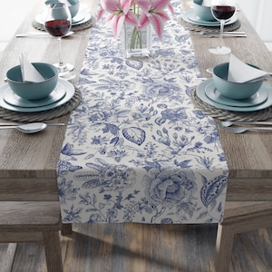 Blue Toile Table Runner | Toile Linens | Victorian Table Runner ...