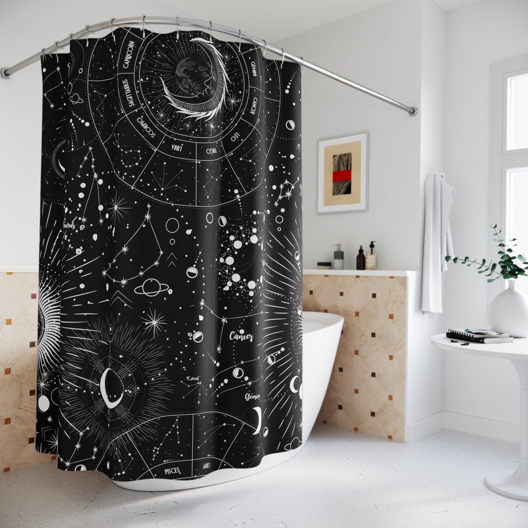 Celestial Shower Curtain | Witchy Shower Curtain | Moon and Stars Decor ...