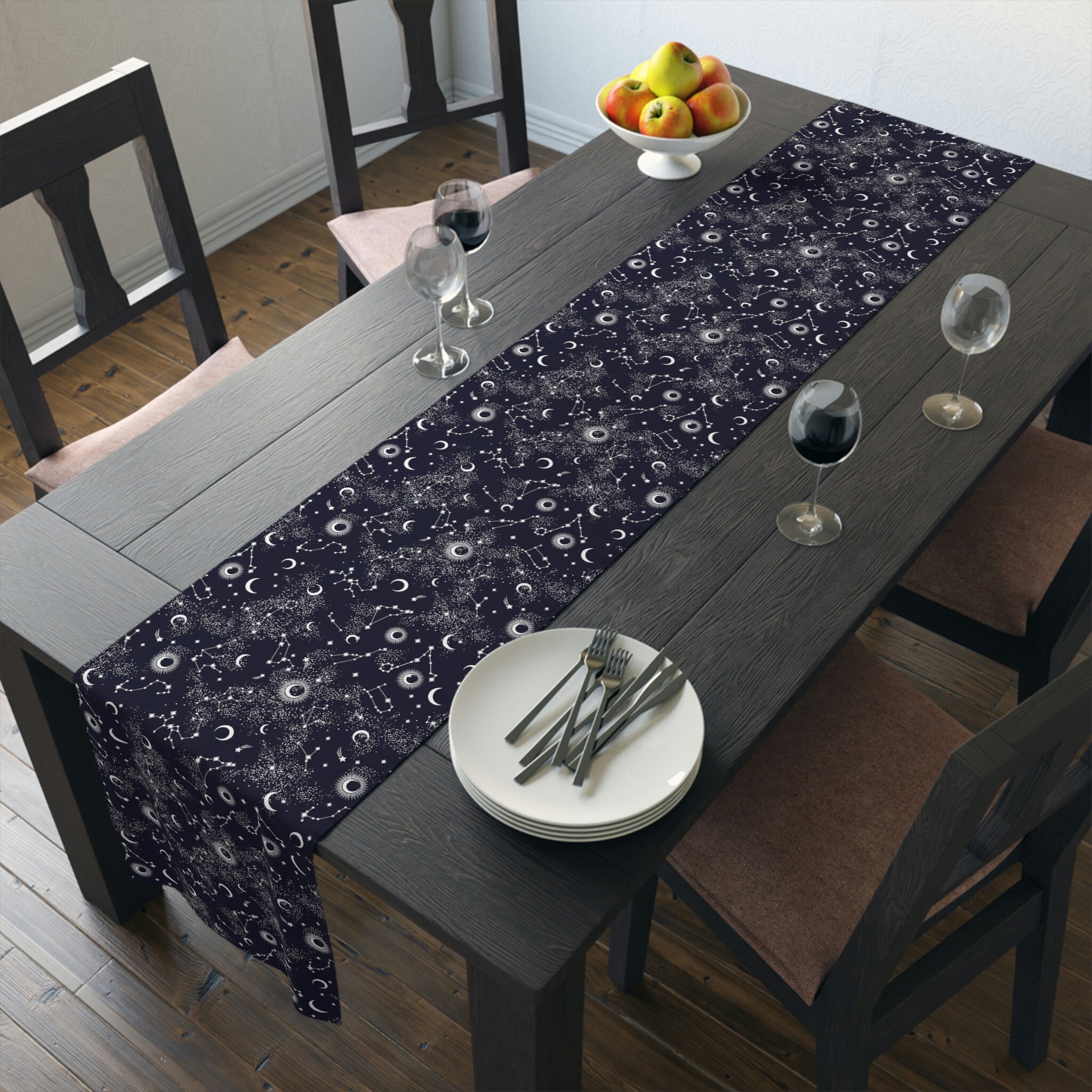 Constellations Table Runner | Celestial Moon and Stars Design | Night ...