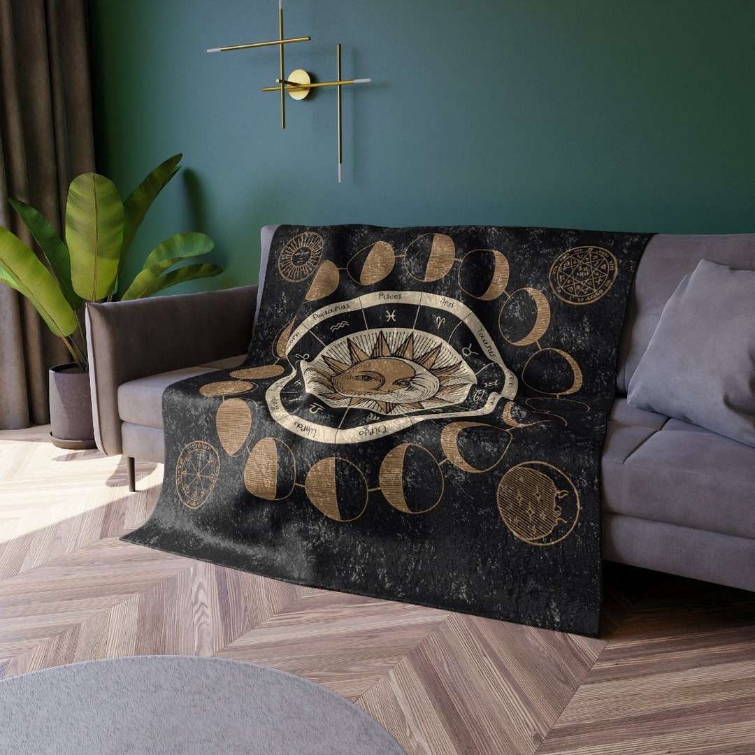Vintage Astrology Crushed Velvet Blanket | Zodiac | Horoscope | Moon ...