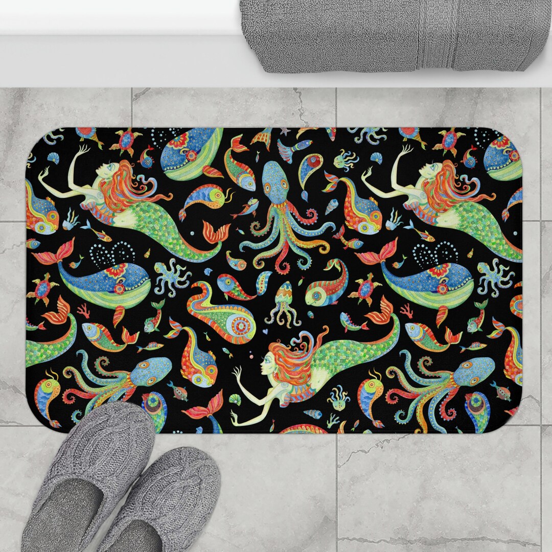 Vintage Mermaid Bath Mat | Summer Bath Mat | Mermaid Lover | Octopus ...