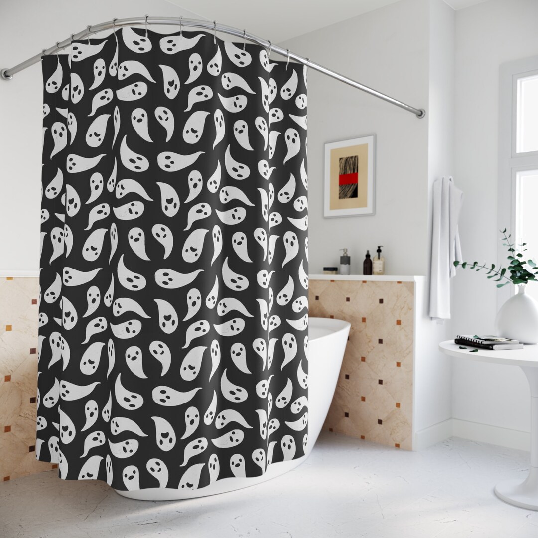 Cute Ghost Shower Curtain | Spooky Bath Decor | Halloween Shower ...