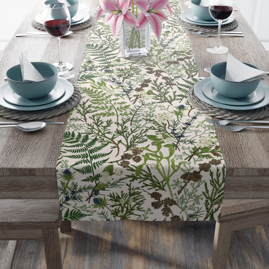 Winter Forest Table Runner | Cottagecore Table Runner | Green Toile ...