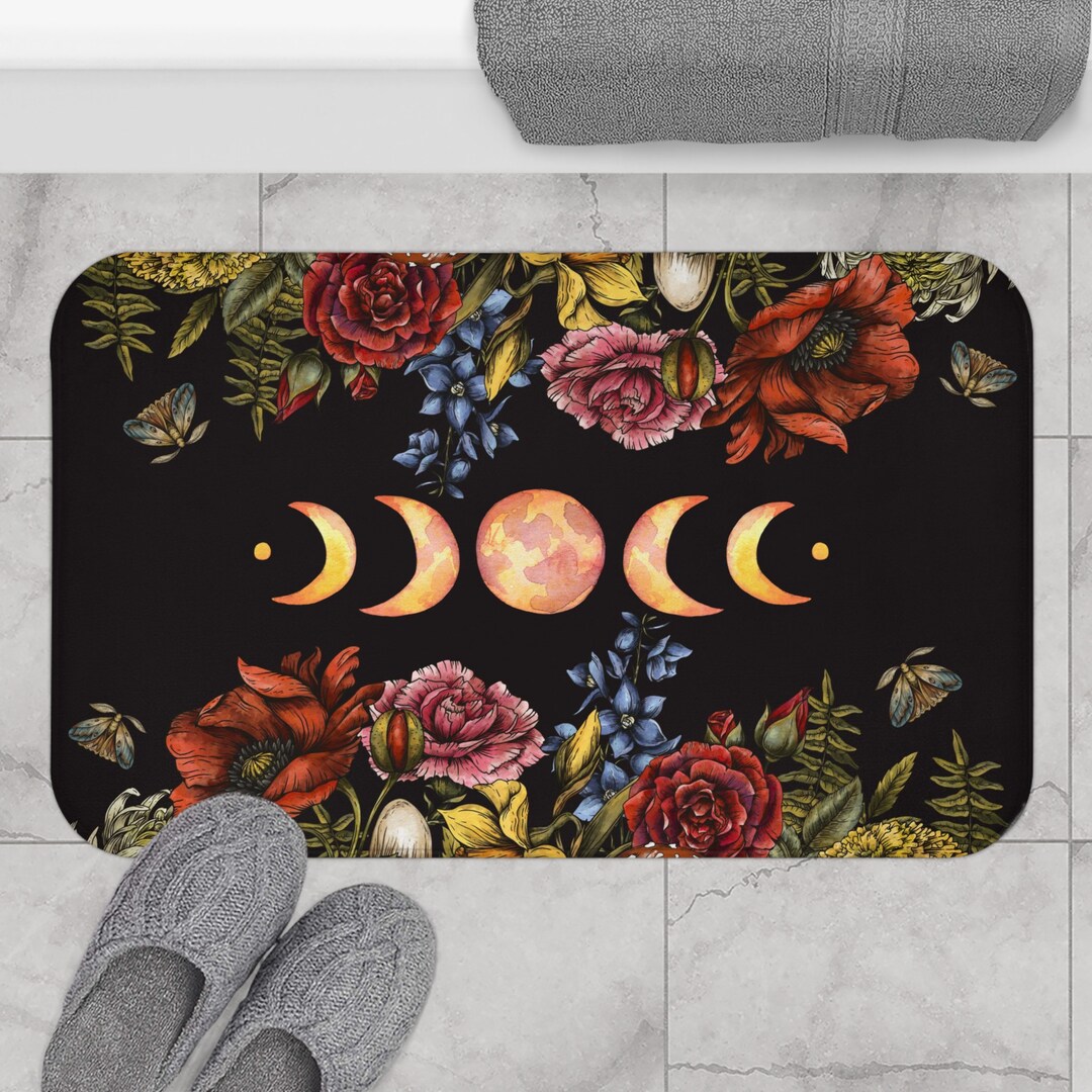 Dark Floral Bath Mat | Cottagecore Bath Mat | Moon Phase | Cottagecore ...