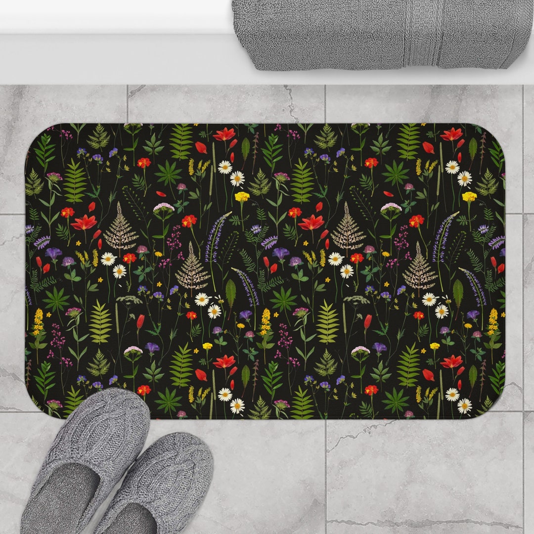 Botanical Bath Mat | Wildflowers | Cottagecore Bath Mat | Whimsical ...