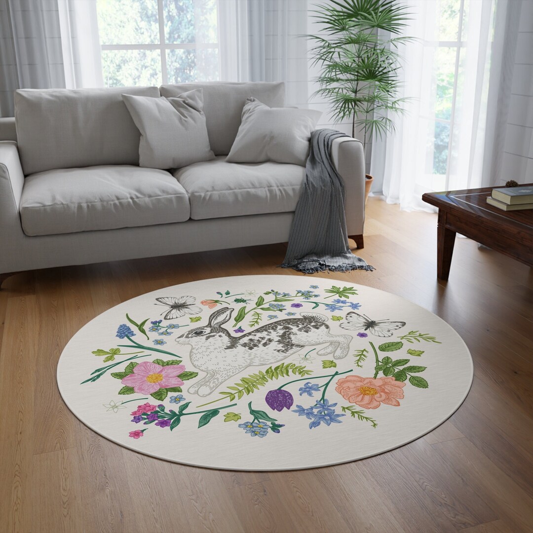 Vintage Rabbit Area Rug | Toile Rug | Cottagecore Rug | Botanical Rug ...