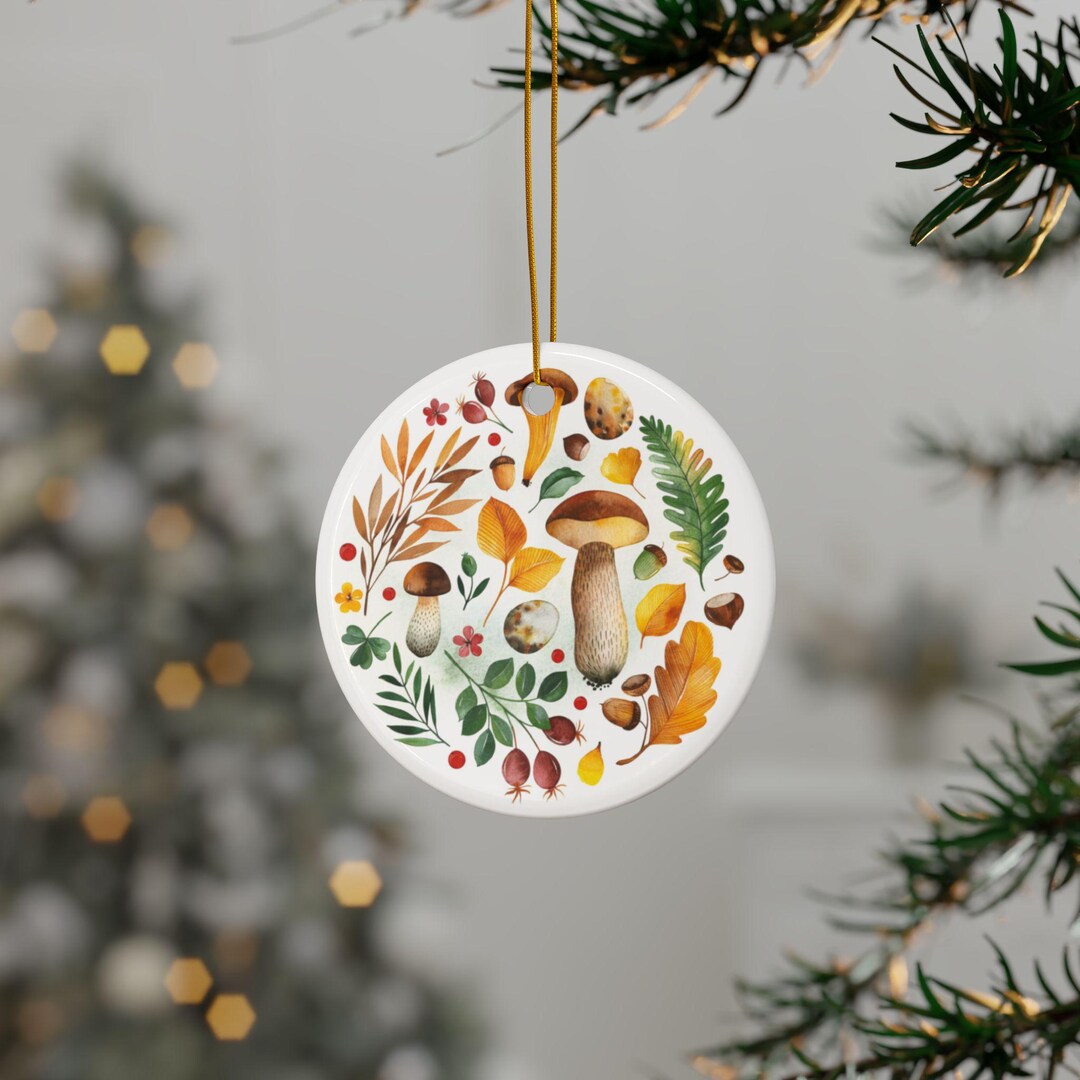 Cottagecore Ornament, Botanical Mushroom Yule Decor, Holiday Christmas ...