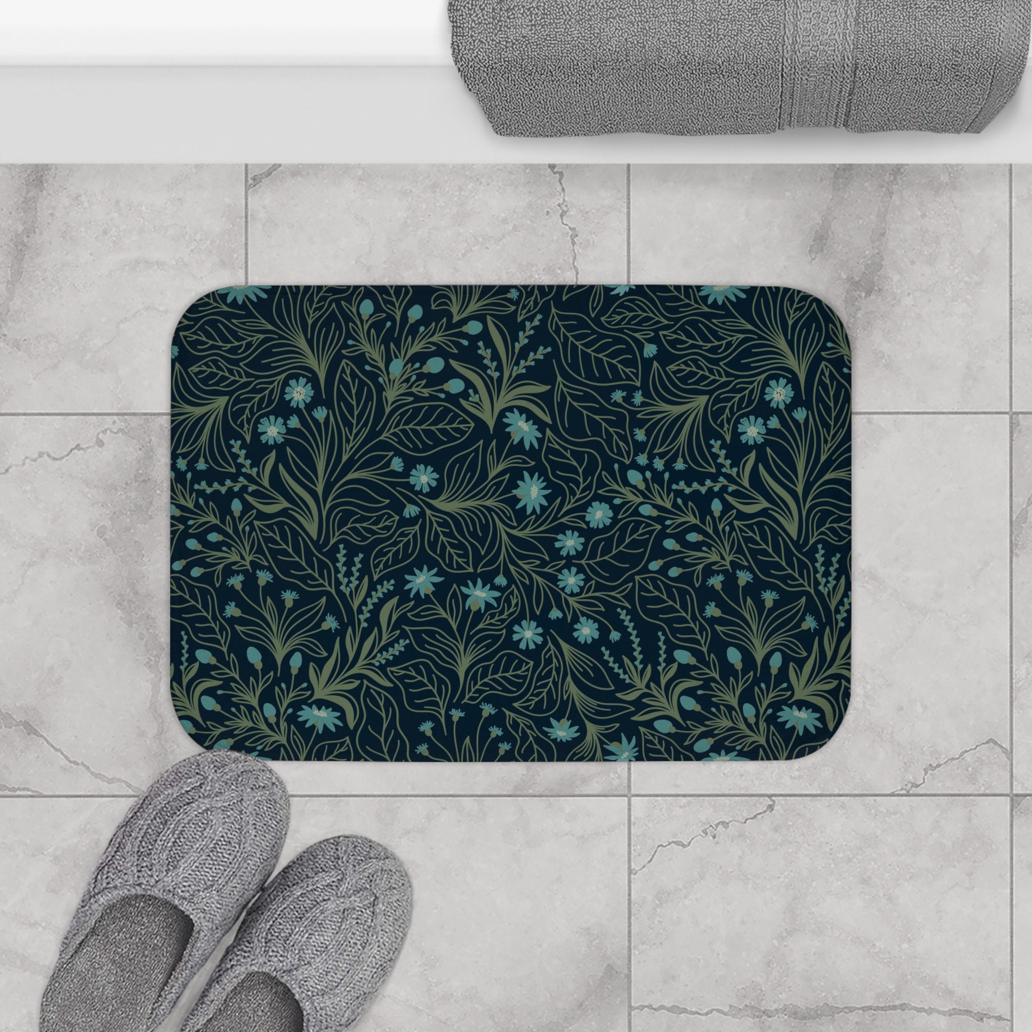 Botanical Bath Mat | Wildflowers | Cottagecore Bath Mat | Whimsical ...