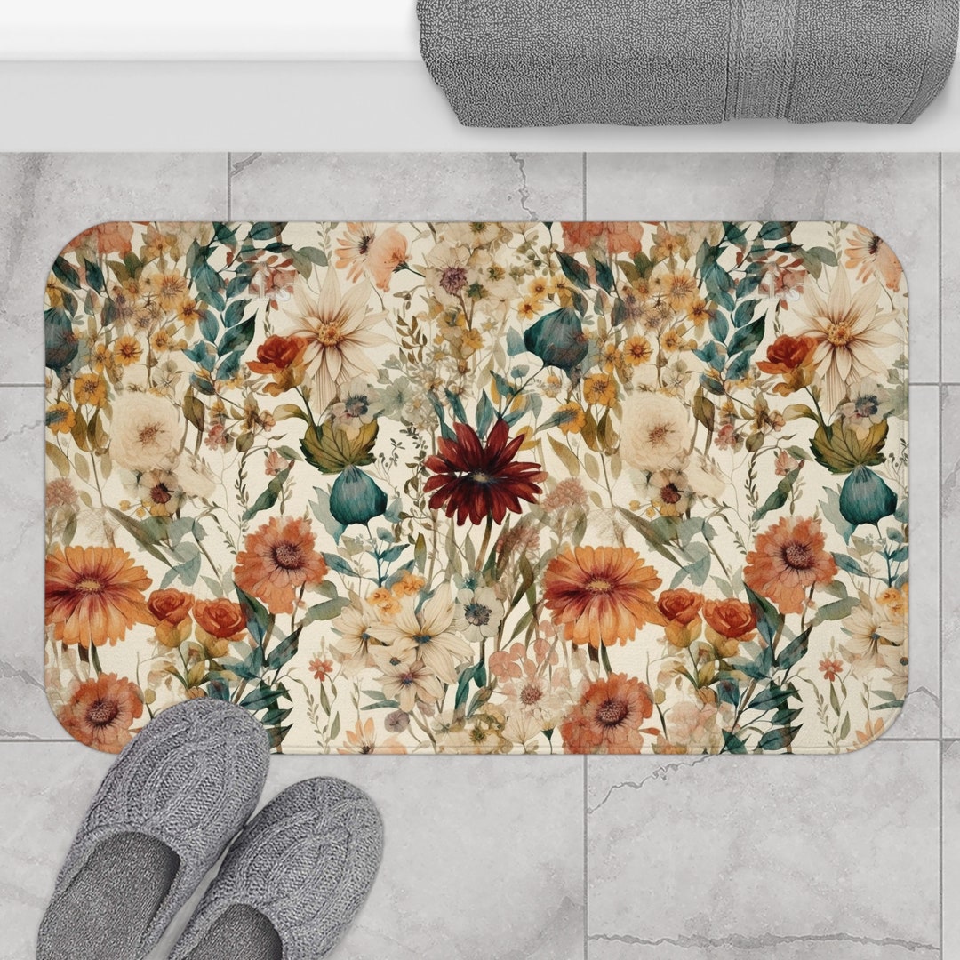 Botanical Bath Mat | Wildflowers | Cottagecore Bath Mat | Whimsical ...