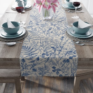 Winter Forest Table Runner | Cottagecore Table Runner | Blue Toile ...