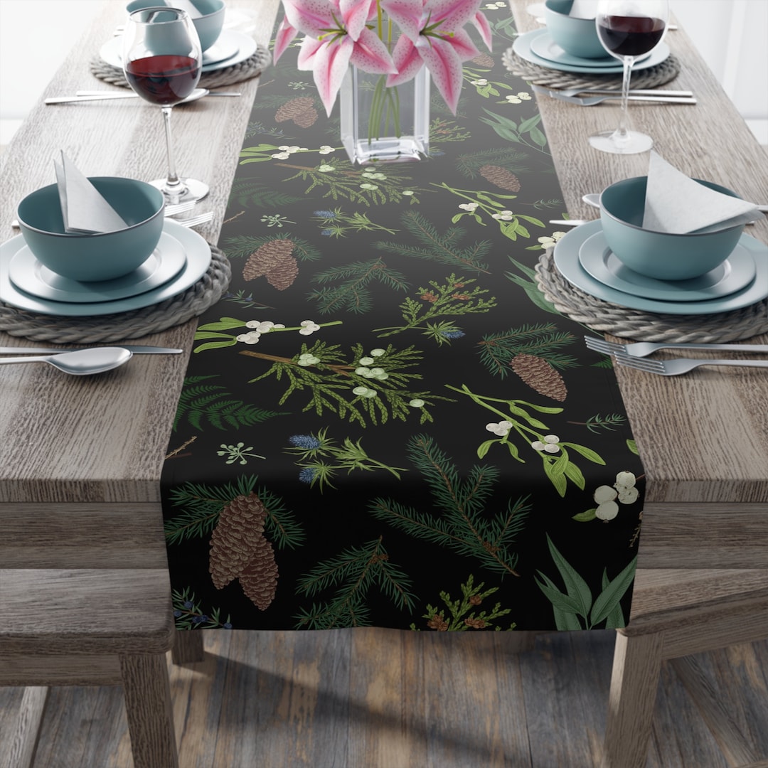 Winter Forest Table Runner | Botanical Table Runner | Holiday Table ...