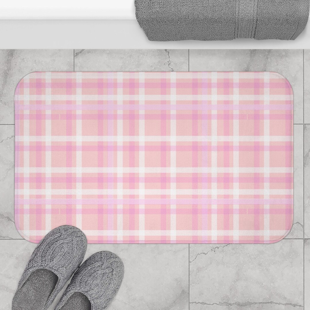 Pink Plaid Bath Mat | Spring Bath Mat | Girls Bathroom Decor | Baby ...