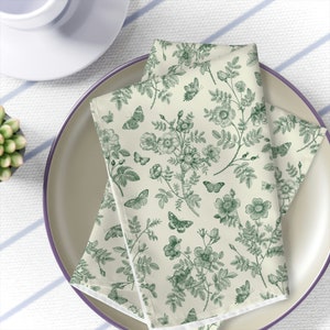 Green Toile Cloth Napkins | Set of 4 | Cottagecore | Rustic Farmhouse ...