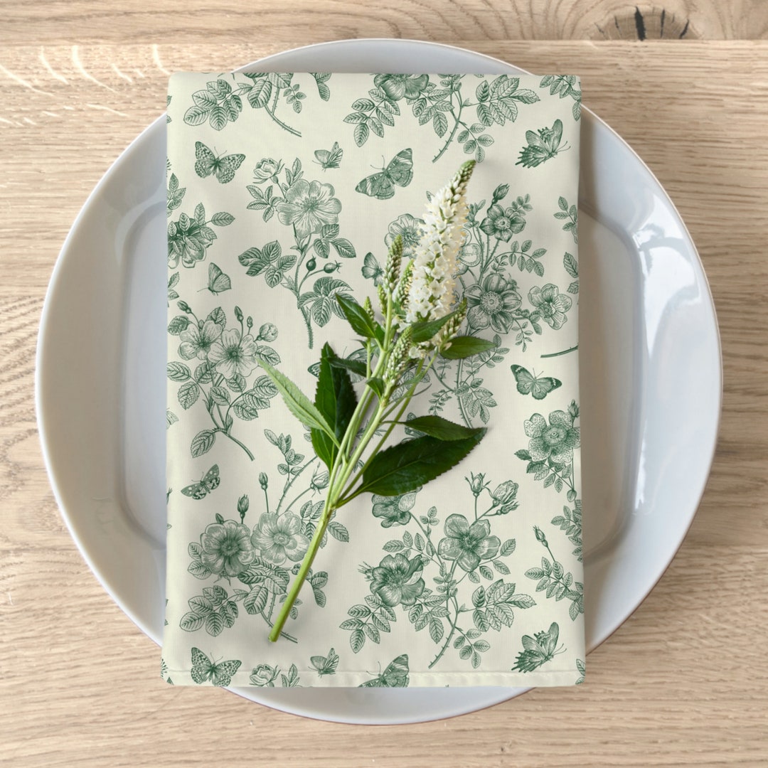 Green Toile Cloth Napkins | Set of 4 | Cottagecore | Rustic Farmhouse ...