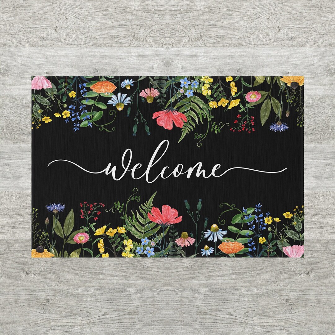 Wildflower Welcome Mat Spring Welcome Mat Floral Welcome - Etsy