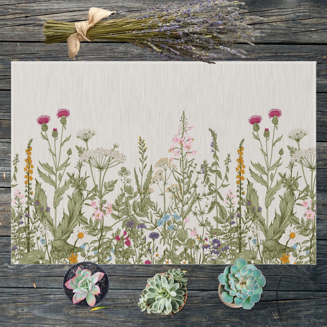 Botanical Floor Mat | Wildflowers Entry Rug | Cottagecore Doormat ...