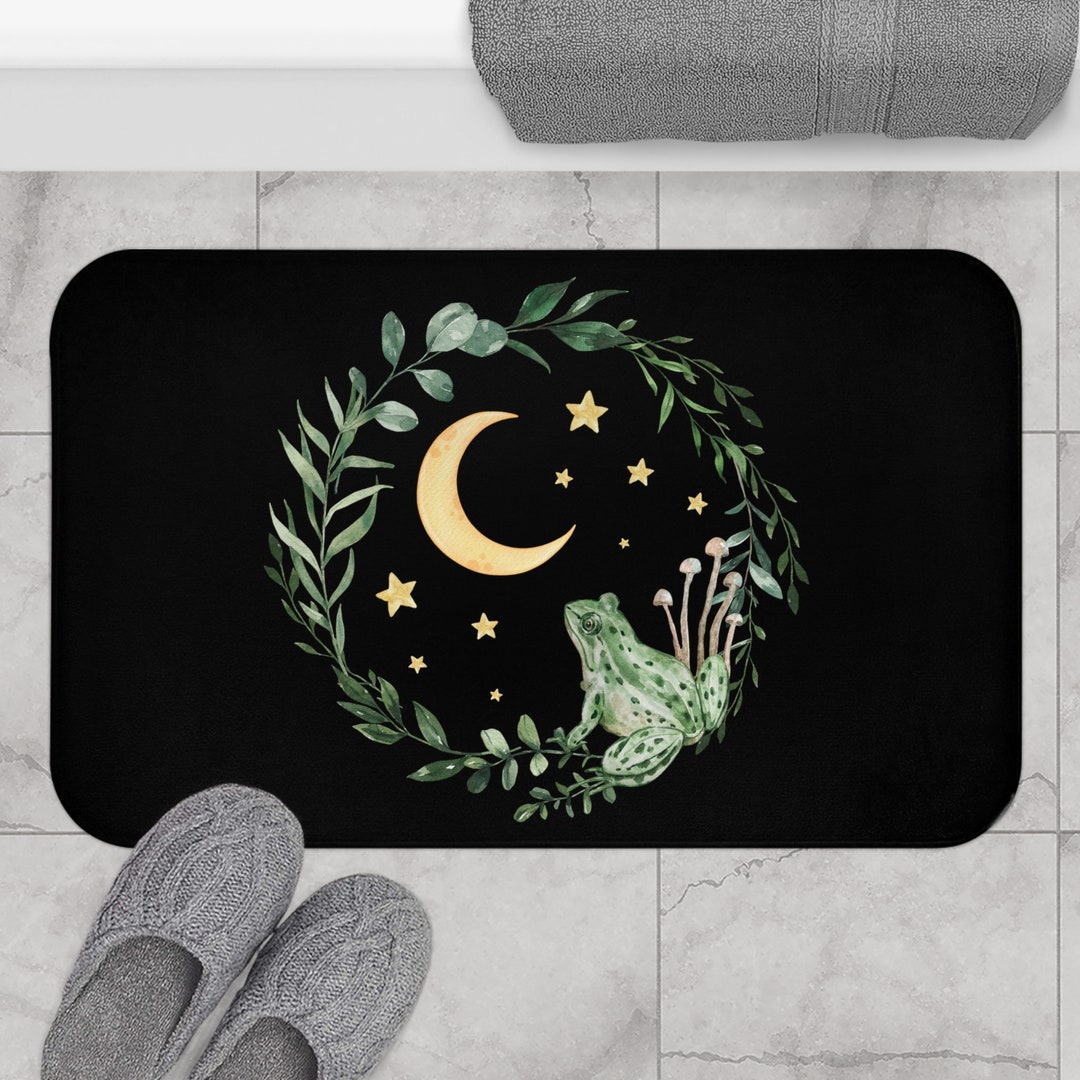 Frog & Moon Bath Mat | Cottagecore Bath Mat | Celestial Bath Decor ...