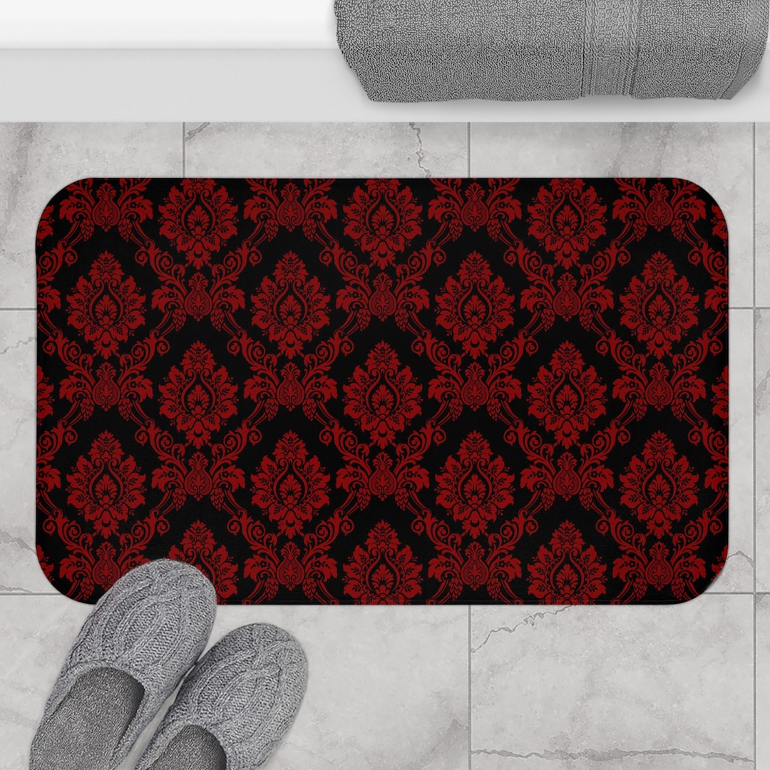 Red Damask Bath Mat | Gothic Bath Mat | Dark Victorian Bathroom Decor ...