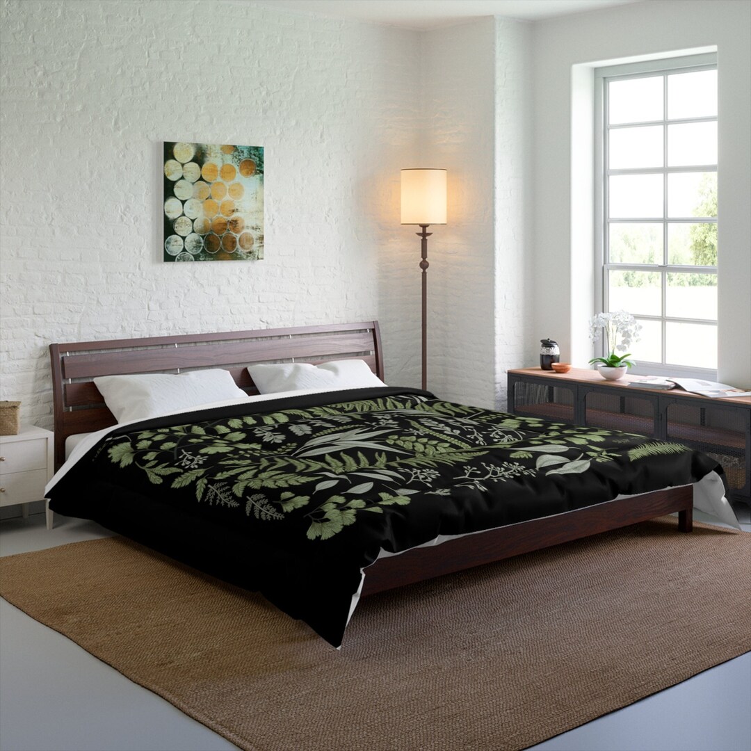 Black Botanical Comforter | Vintage Fern | Eucalyptus | Floral Bedding ...