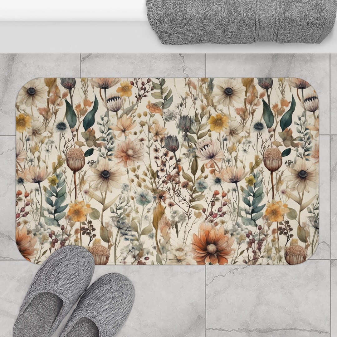 Botanical Bath Mat Wildflowers Cottagecore Bath Mat Whimsical Bath Mat ...