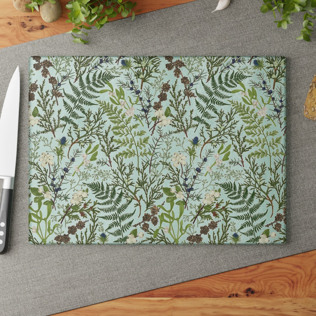 Winter Forest Glass Cutting Board | Cottagecore Botanical Decor | Heat ...