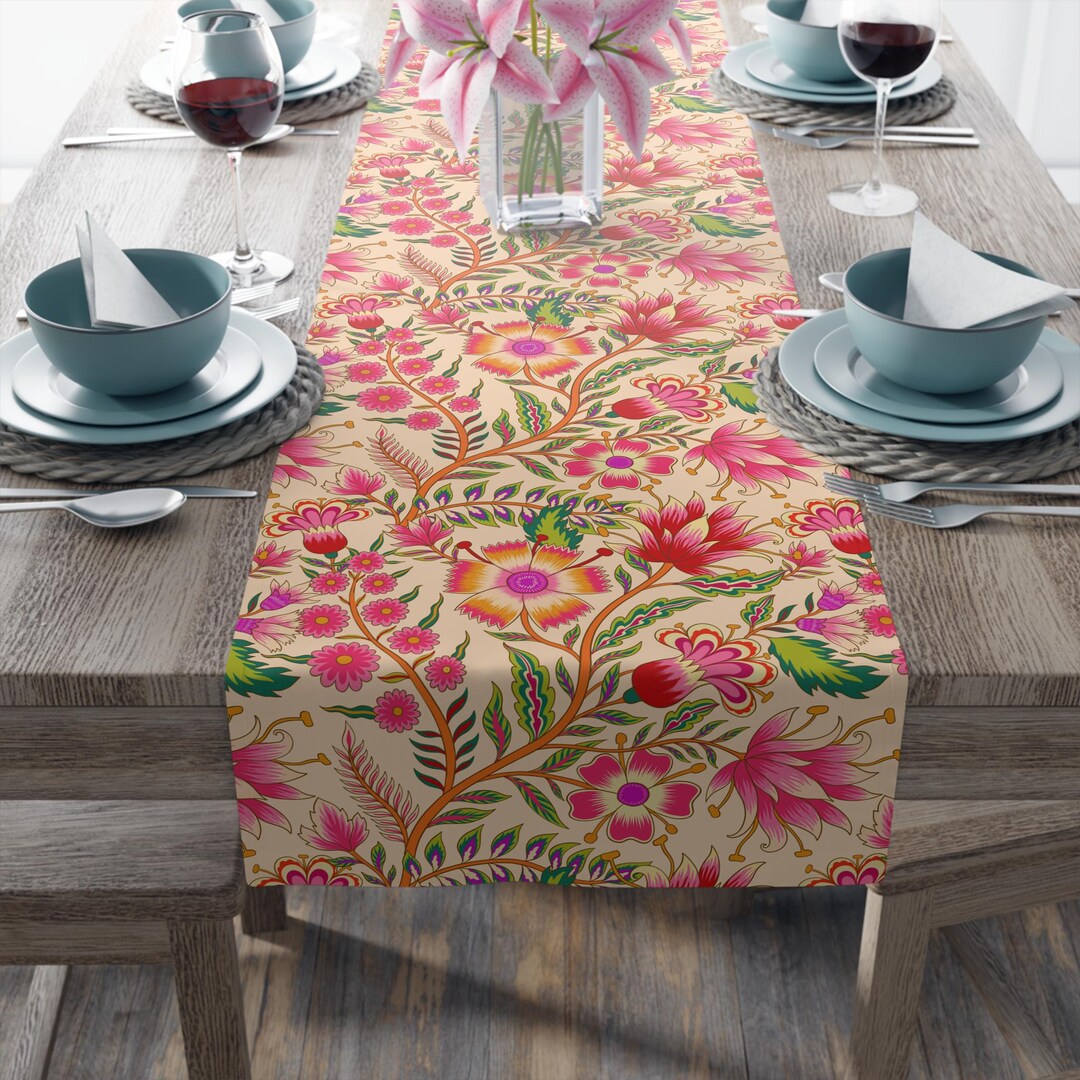 Floral Table Runner | Flowers Print Table Runner | Pink Floral Table ...