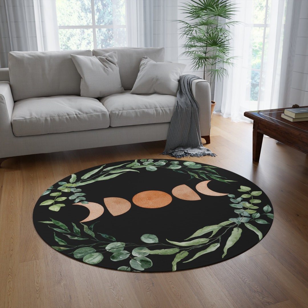 Botanical Area Rug | Moon Phase Rug | Cottagecore | Boho Bohemian Rug ...