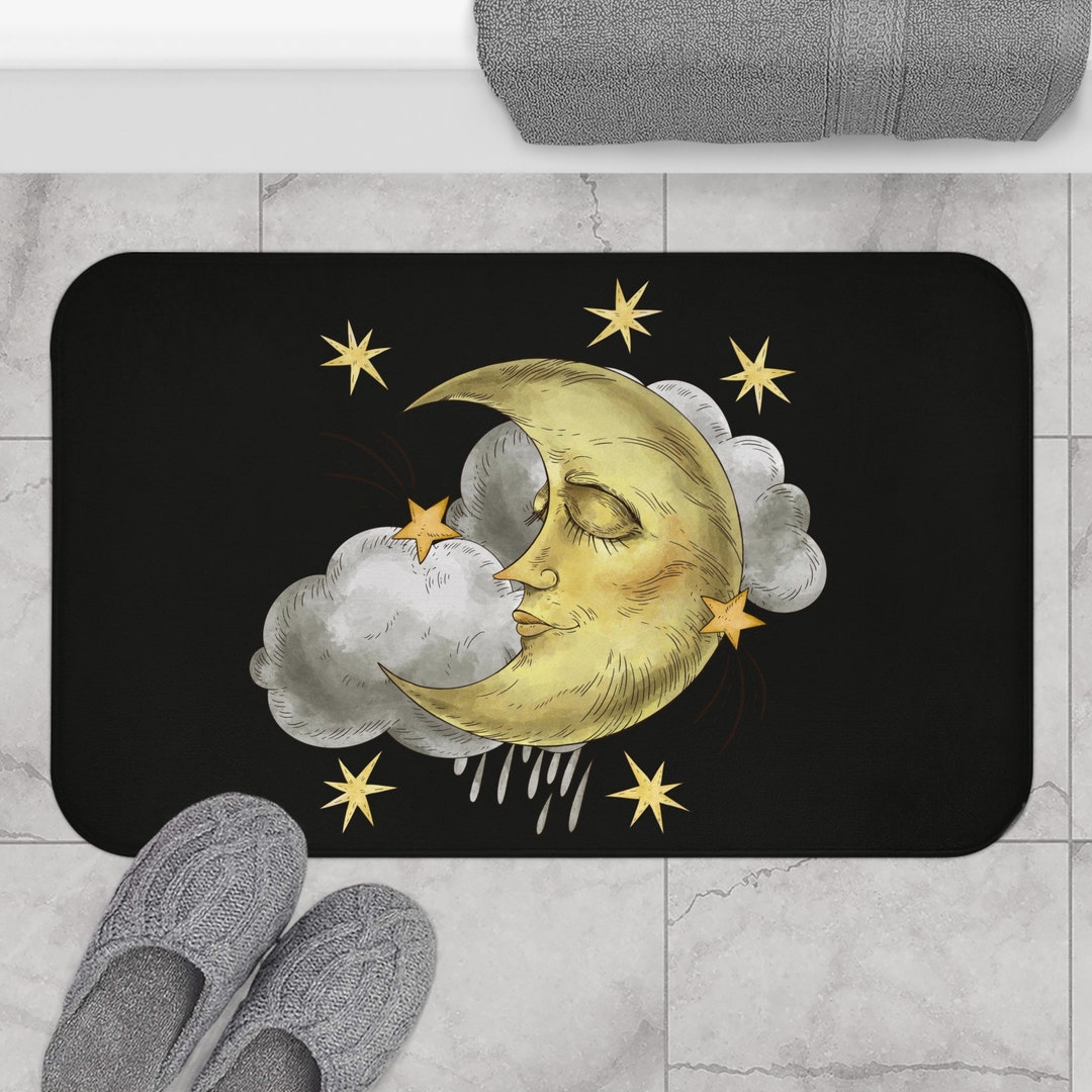 Boho Bath Mat | Moon Bath Decor | Rain Clouds | Cottagecore Bathroom ...