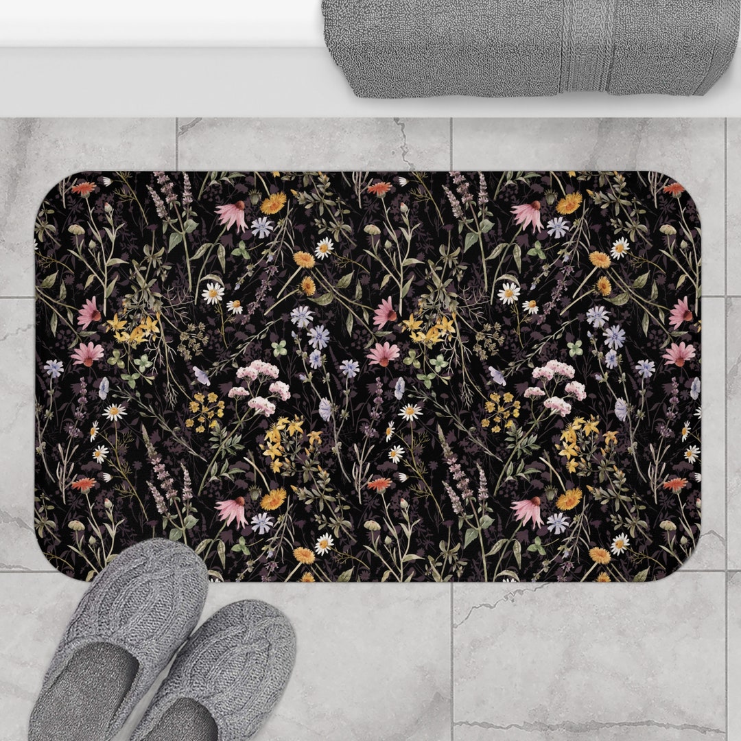 Dark Floral Bath Mat | Cottagecore Bath Mat | Farmhouse Bath Decor ...