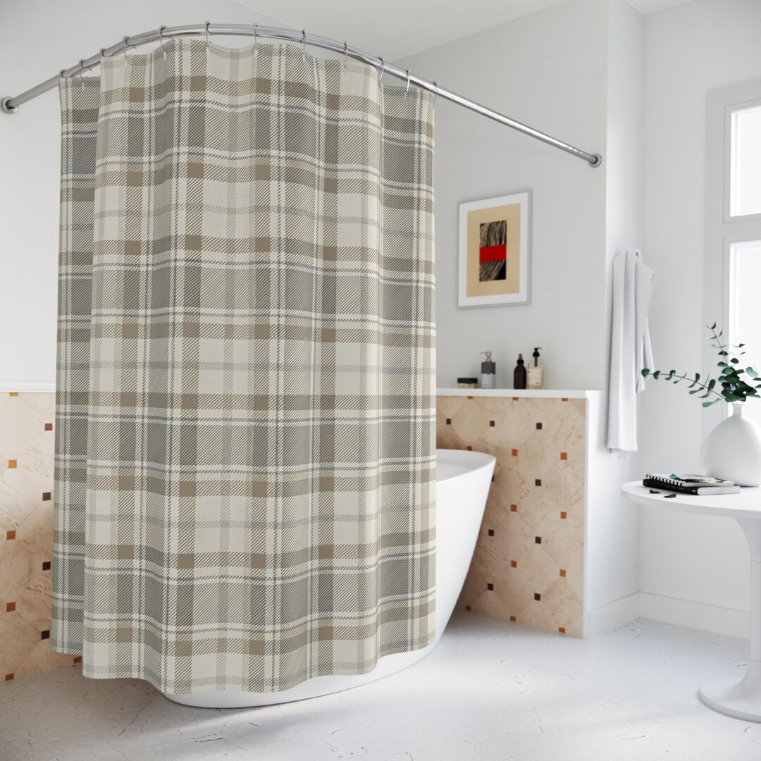 Neutral Plaid Shower Curtain | Spring Shower Curtain | Neutral Bathroom ...