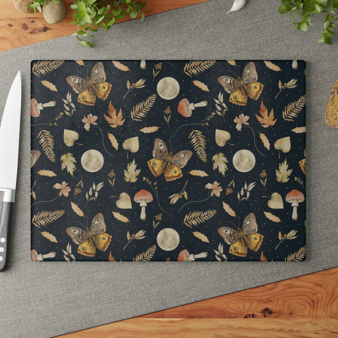 Cottagecore Glass Cutting Board | Botanical | Enchanted Forest | Moon ...