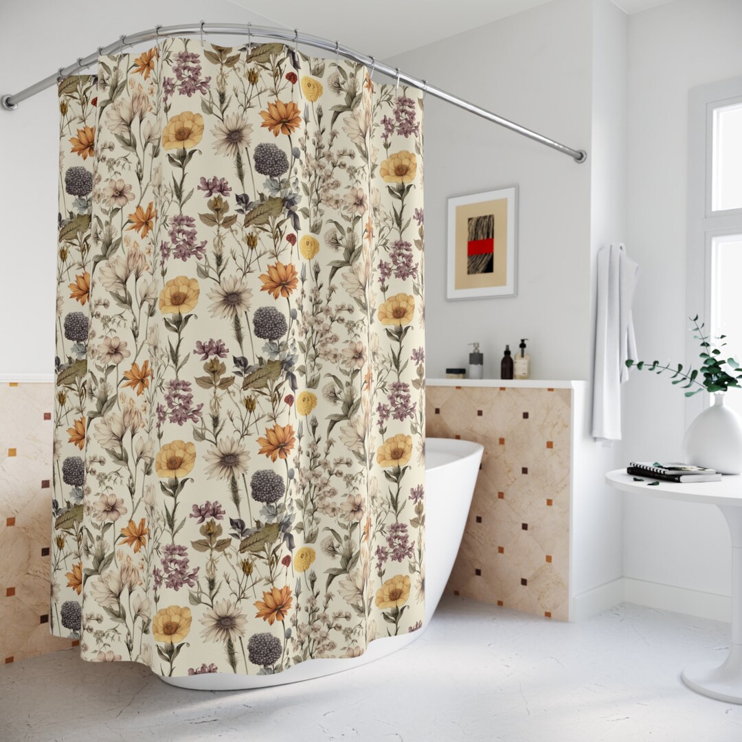 Rustic Wildflower Shower Curtain | Botanical Print | Floral Bathroom ...