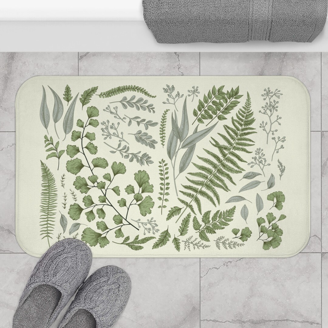 Natural Botanical Bath Mat | Vintage | Fern | Eucalyptus | Floral Bath ...