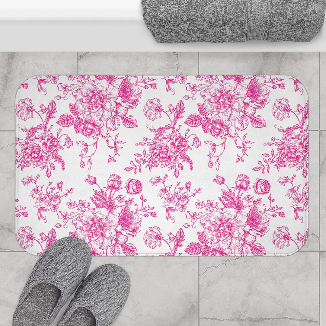Hot Pink Floral Bath Mat | Toile | Cottagecore | French | Farmhouse ...