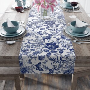 Blue Floral Table Runner | Toile Linens | Victorian Table Runner ...