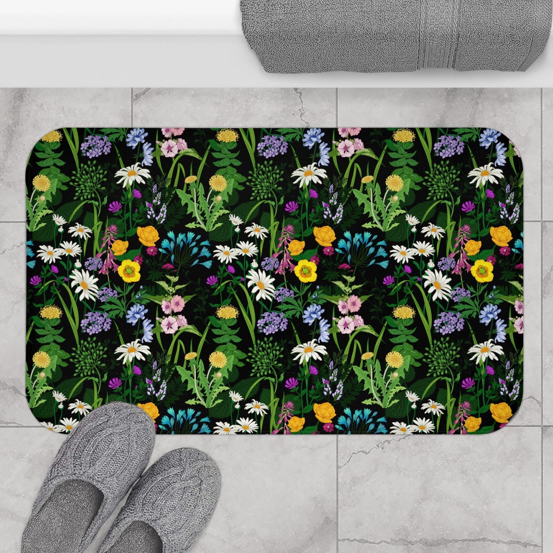 Vintage Botanical Bath Mat | Floral Bath Mat | Wildflowers | Wild ...