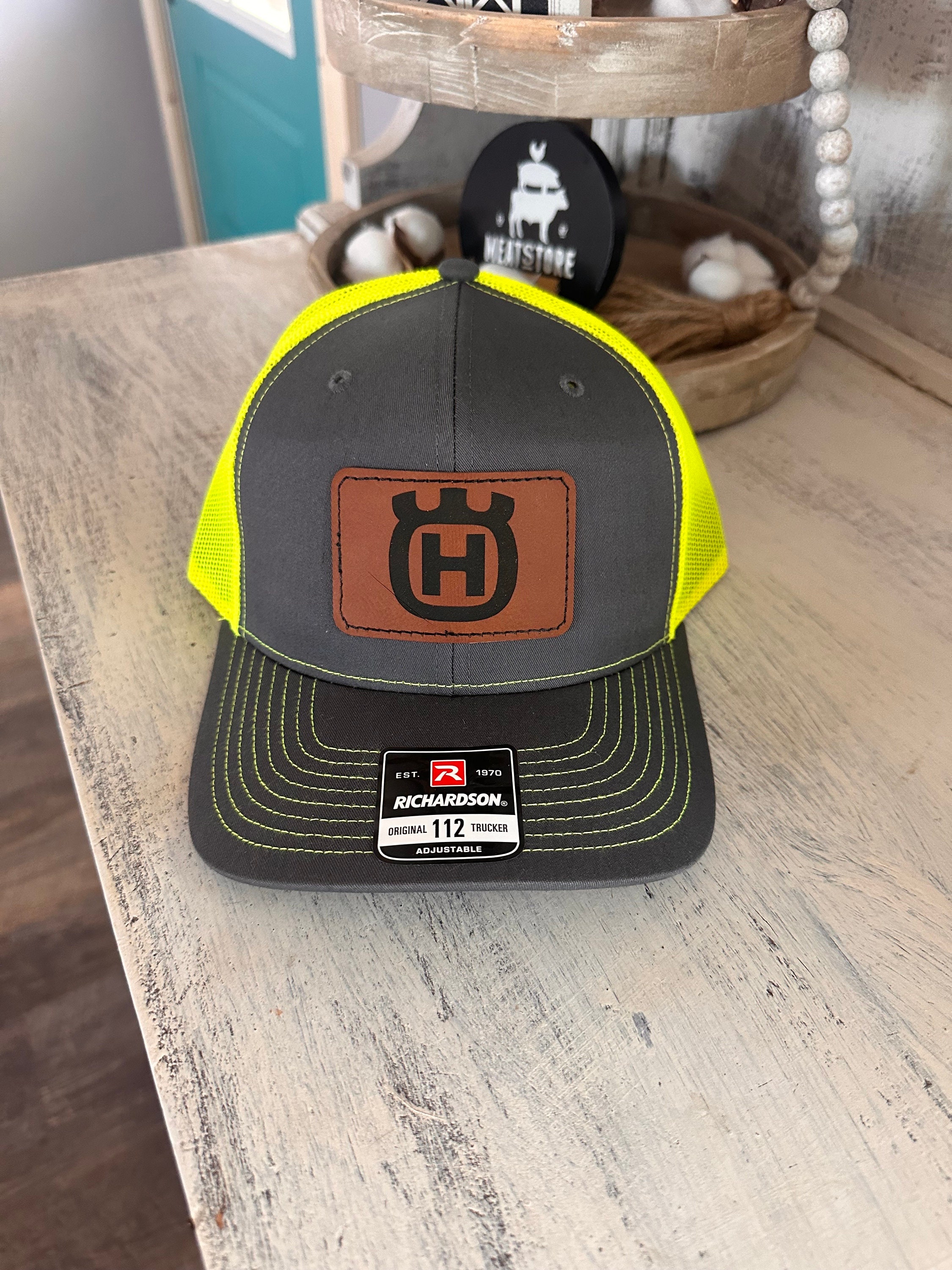 Neon Yellow Richardson Snapback Hat With Leather Husqvarna - Etsy