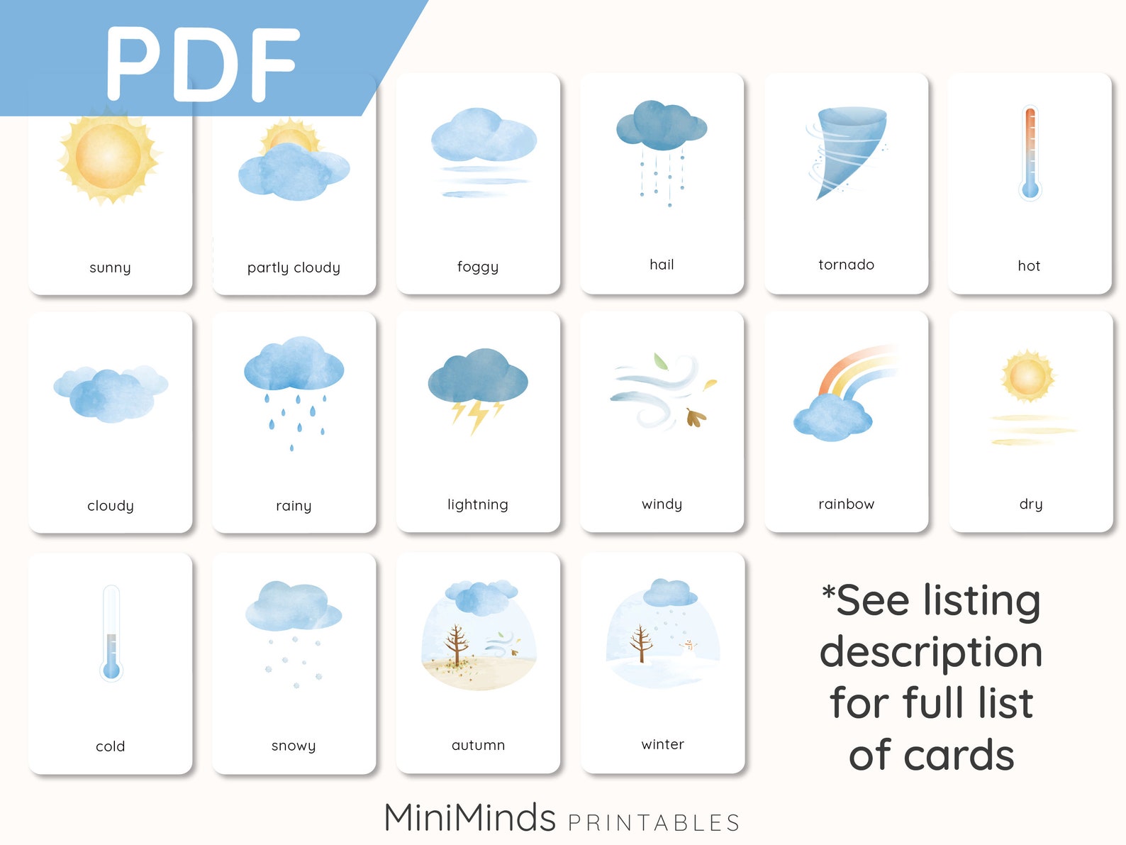 WEATHER Nomenclature 3 Part Cards Montessori Friendly Educational and ...