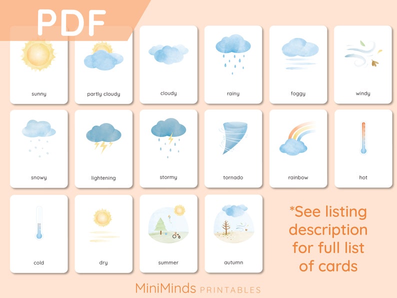 WEATHER Nomenclature 3 Part Cards Montessori Friendly - Etsy