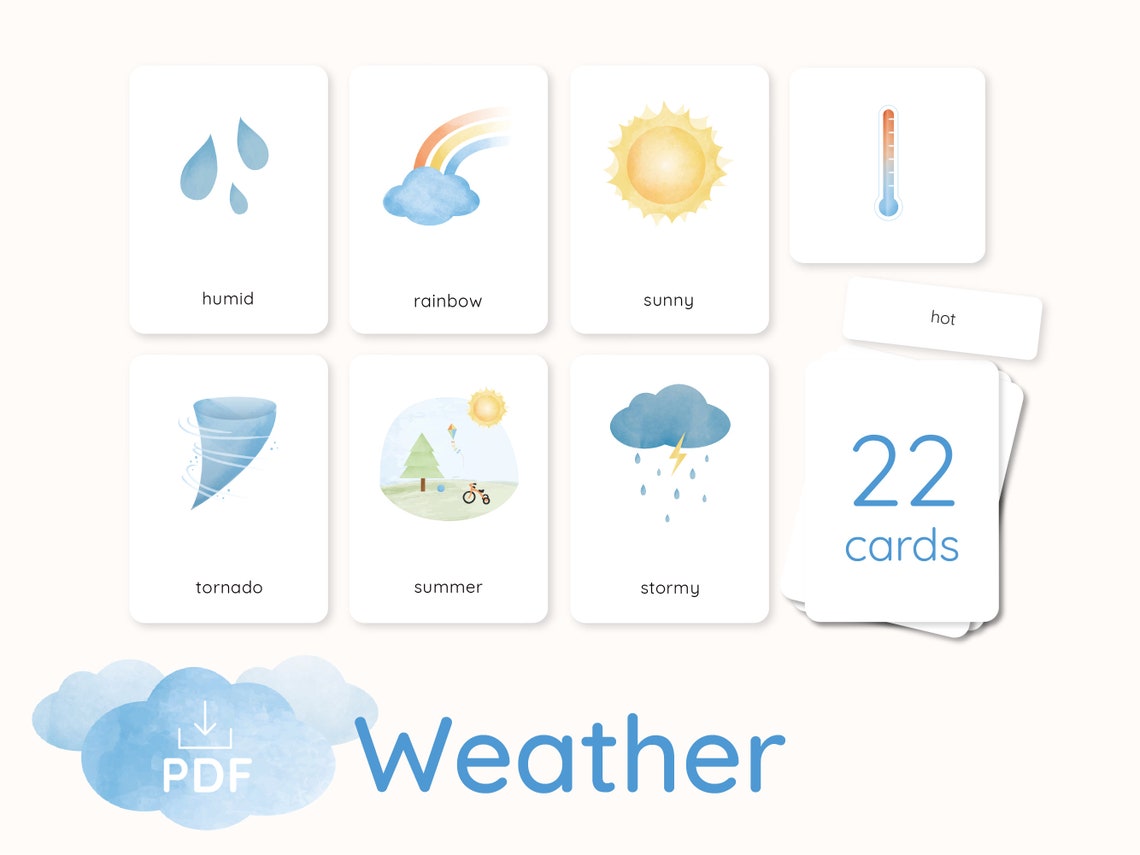 WEATHER Nomenclature 3 Part Cards Montessori Friendly Educational and ...