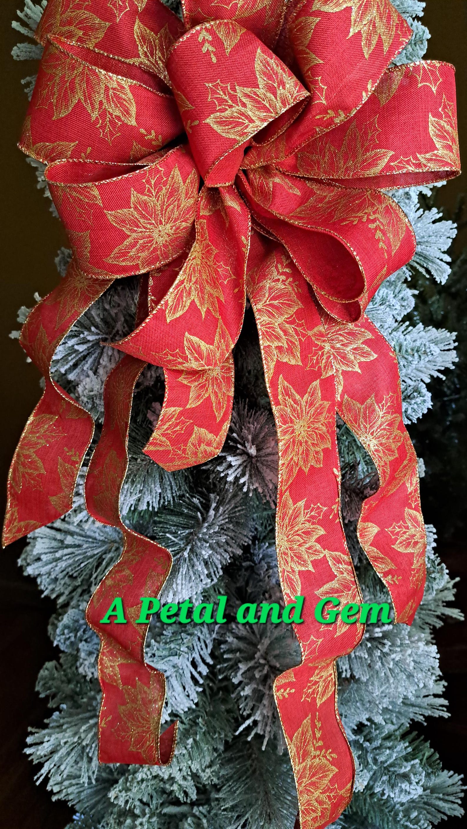 Large Red and Gold Tree Topper. Christmas Wreath Bow Sparkly Glitter ...